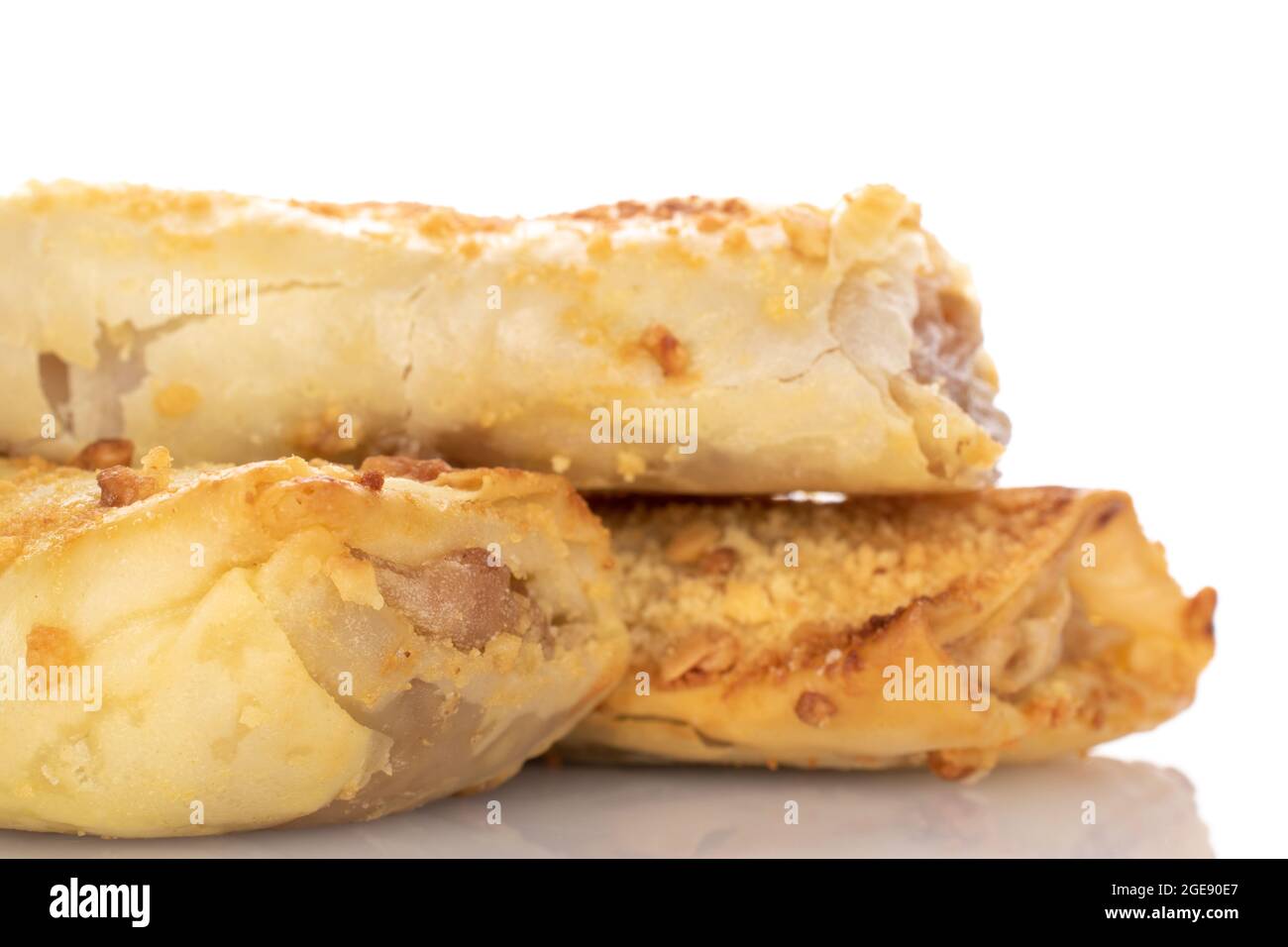 Three homemade apple mini strudel, close-up isolated on white Stock ...