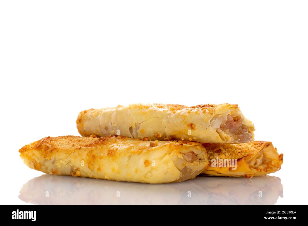 Three homemade apple mini strudel, close-up isolated on white Stock ...