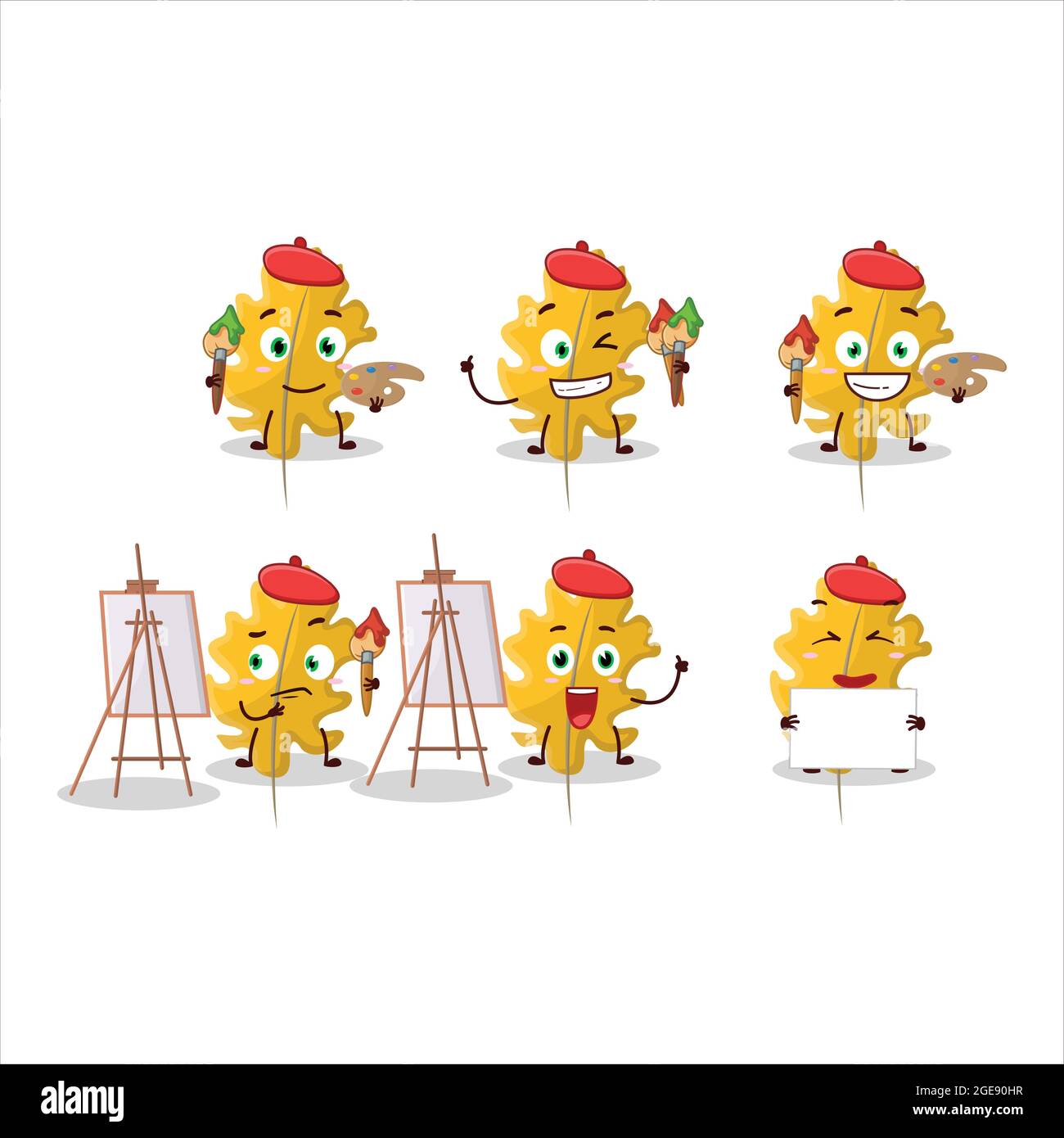 Artistic Artist of oak yellow leaf angel cartoon character painting ...