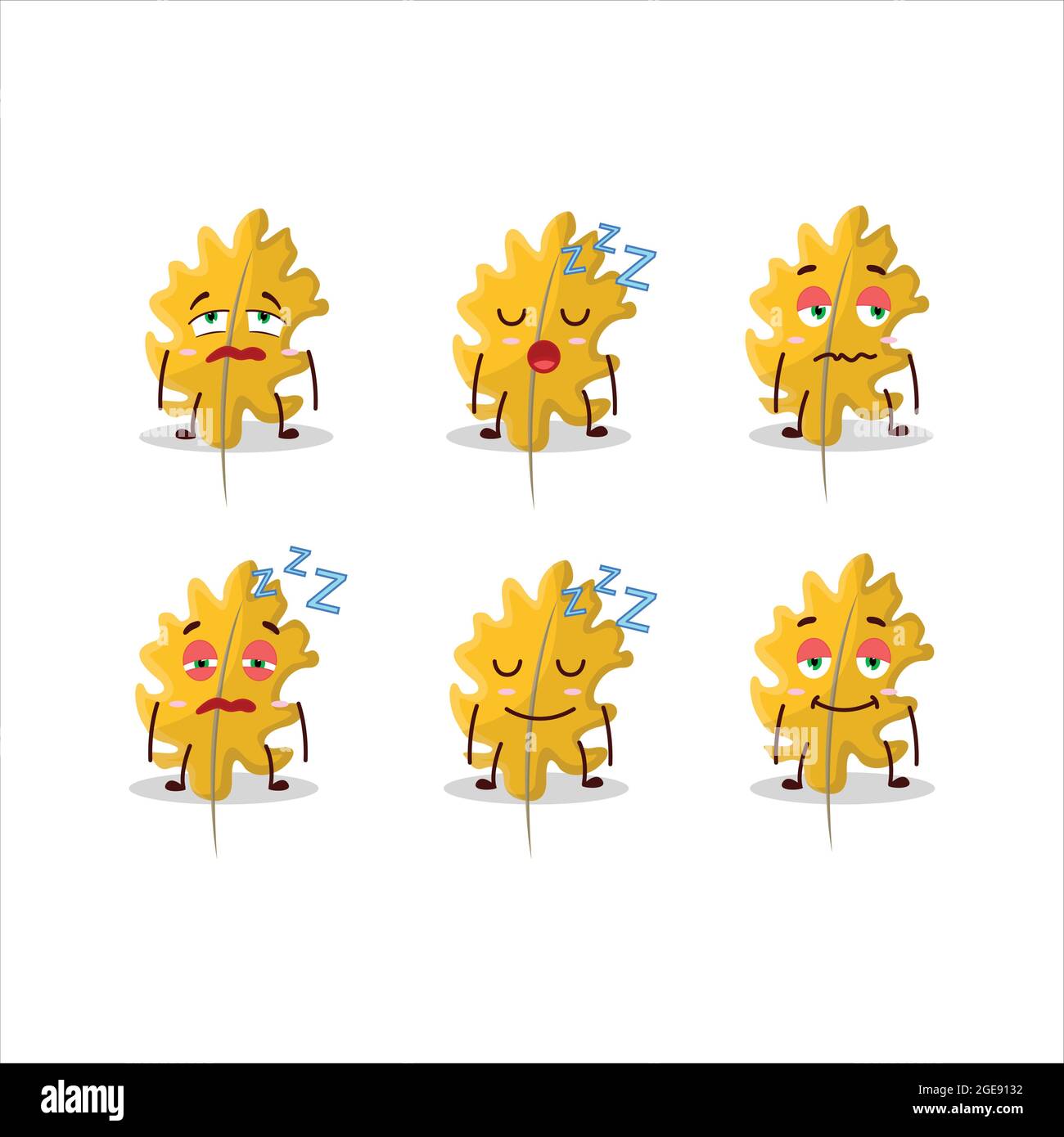 Cartoon character of oak yellow leaf angel with sleepy expression ...