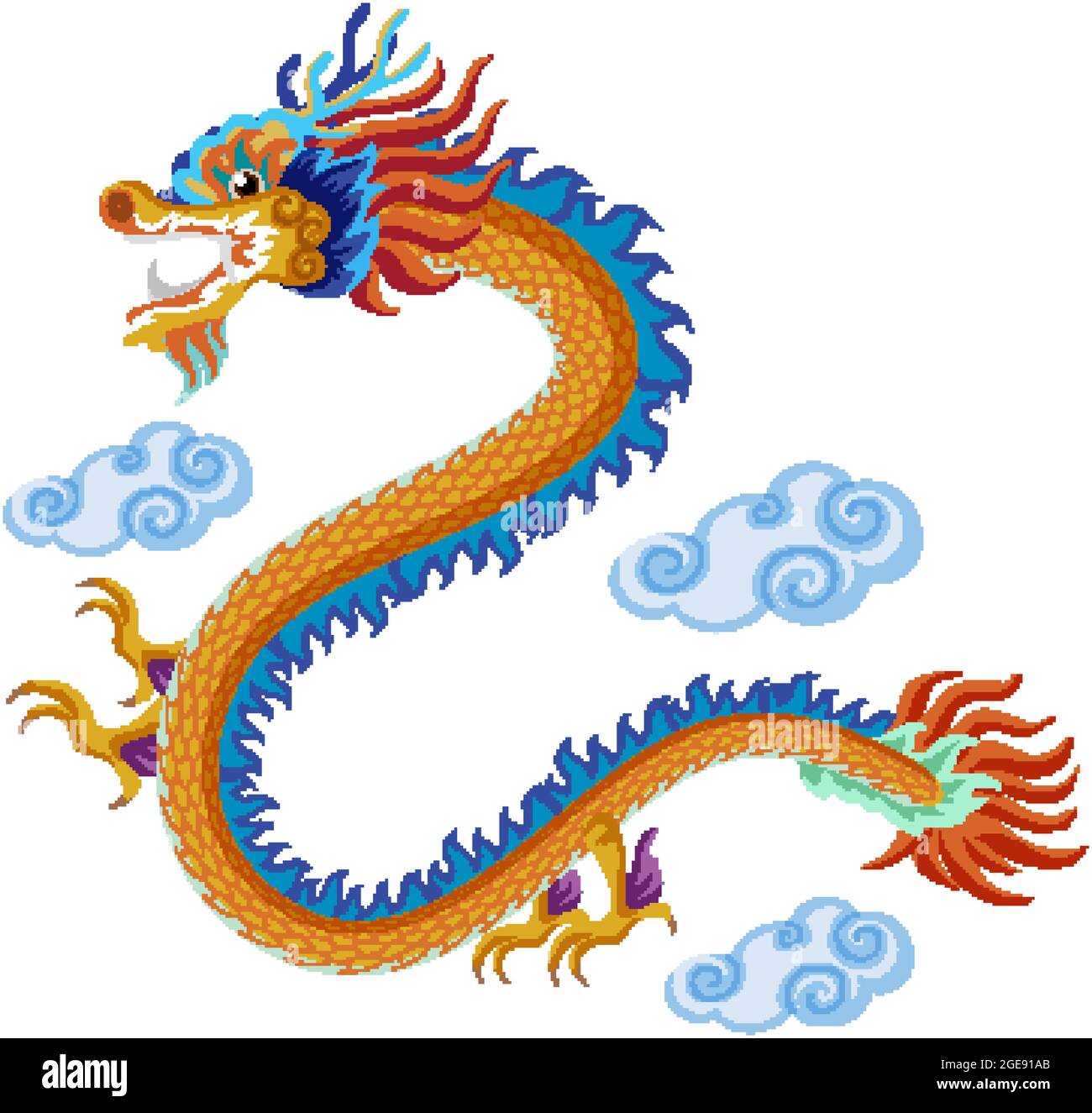 Chinese dragon flying over clouds isolated on white background ...