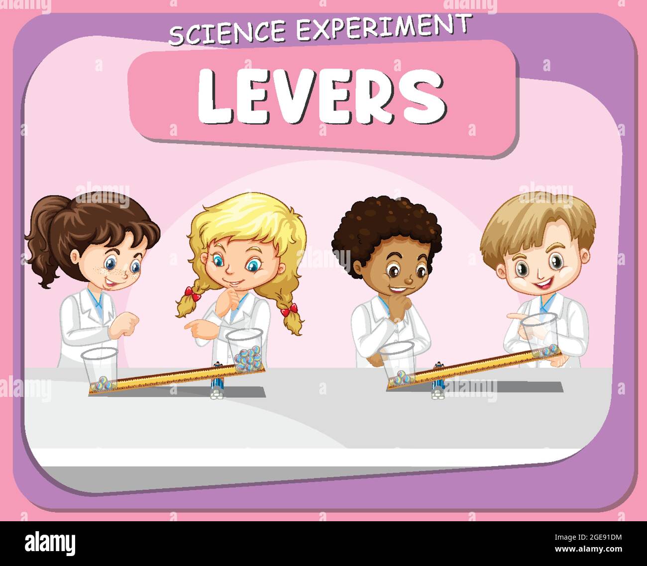Levers science experiment with scientist kids cartoon character ...
