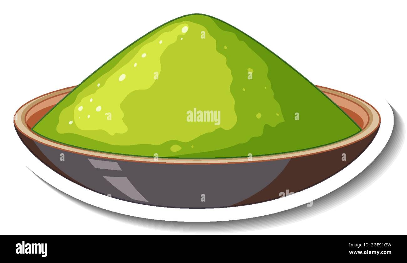 Green powder colour in a bowl on white background illustration Stock ...