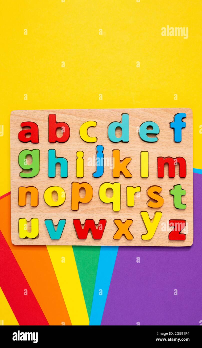 Learning letters, website, video blog. Yellow background Copy space ...