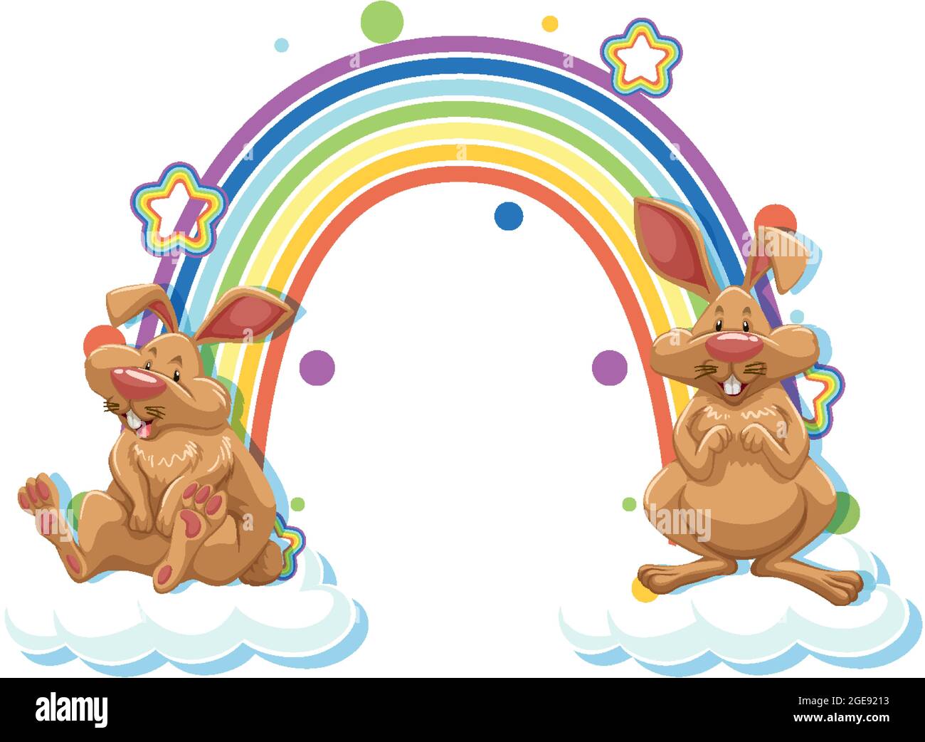 Two rabbits cartoon character with rainbow illustration Stock Vector ...