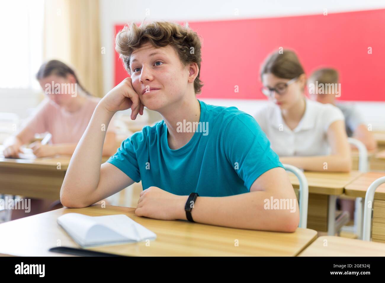 Portrait of attentive focused boy in auditorium Stock Photo - Alamy
