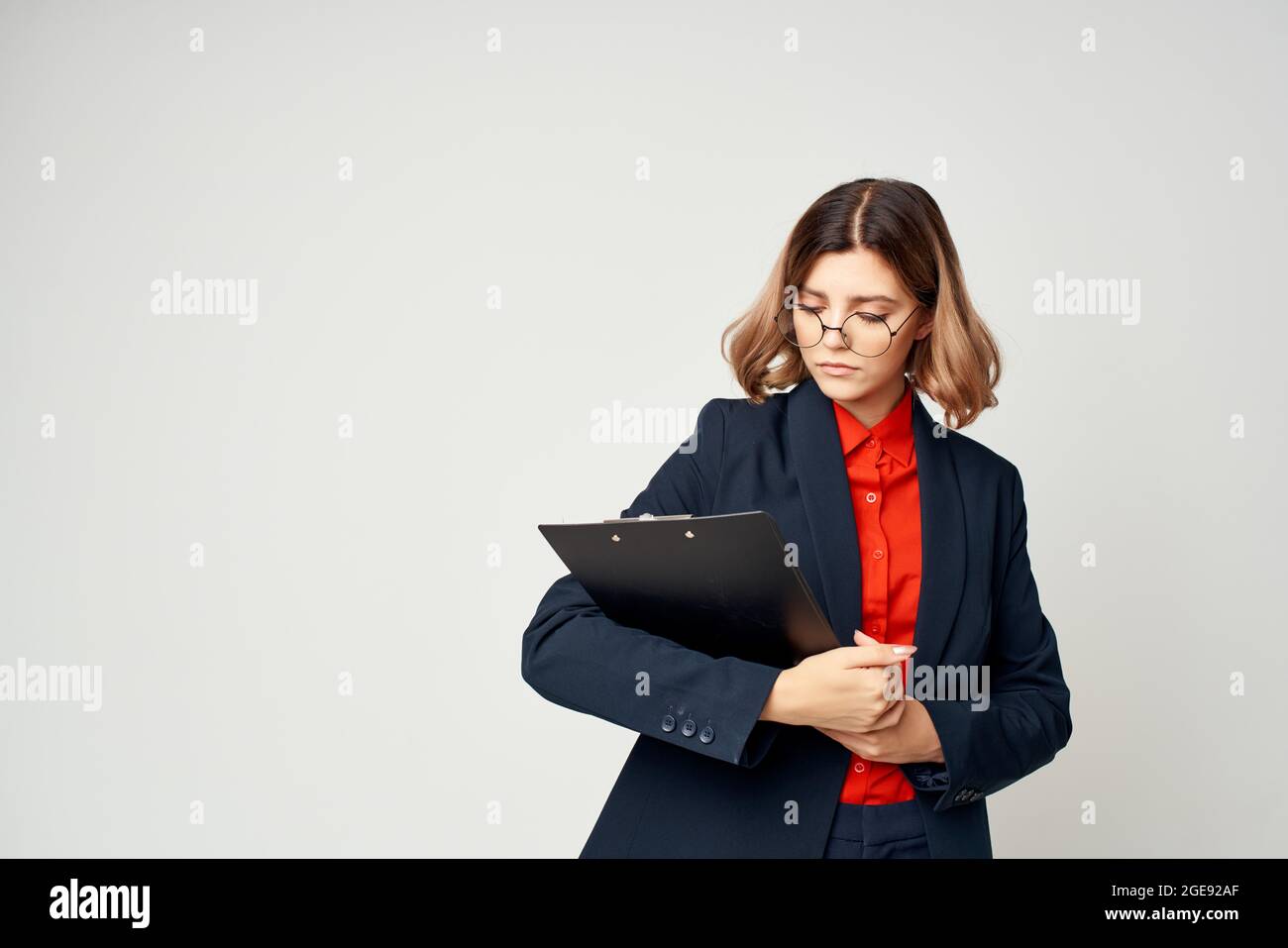 woman in suit with documents office manager secretary work Stock Photo ...