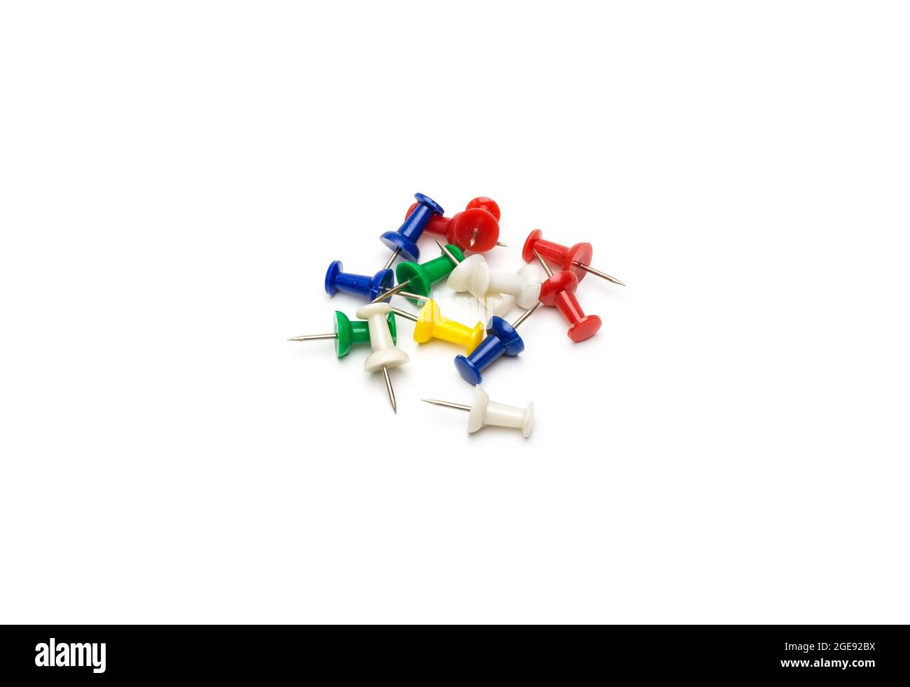 Colorful paper push pins on white background Stock Photo - Alamy