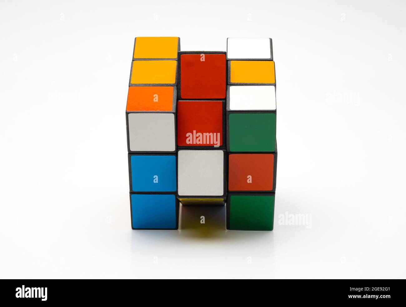 Rubik puzzle unsolved cube close view on isolated white background Stock Photo - Alamy