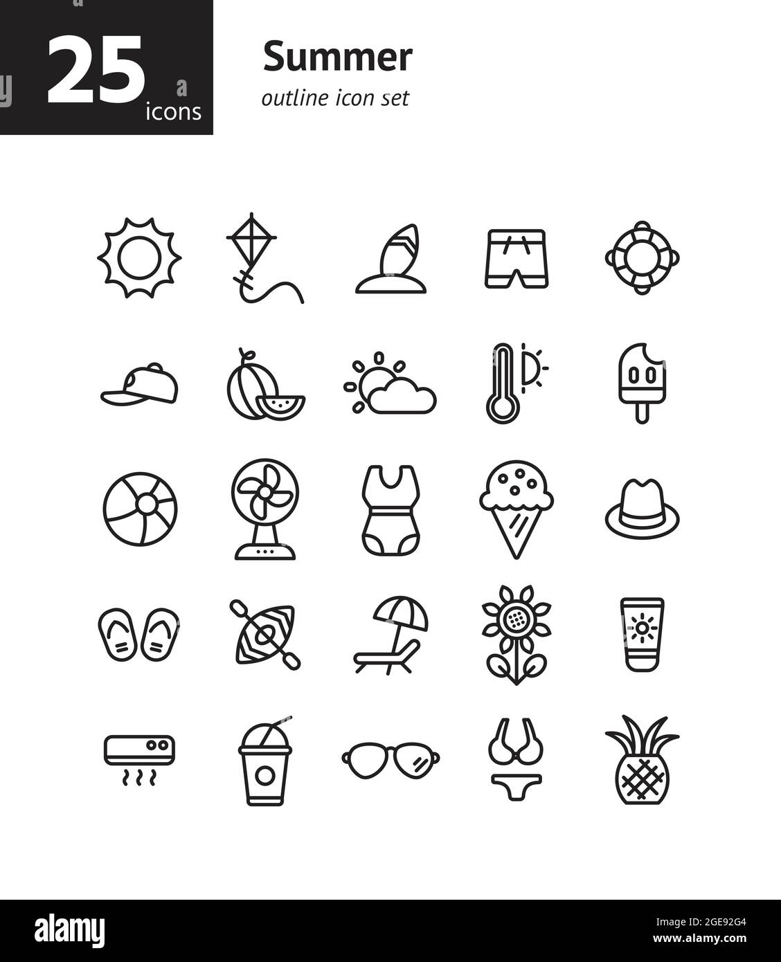 Summer outline icon set. Vector and Illustration Stock Vector Image ...