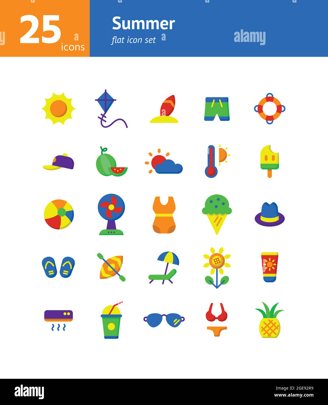 Summer flat icon set. Vector and Illustration Stock Vector Image & Art ...
