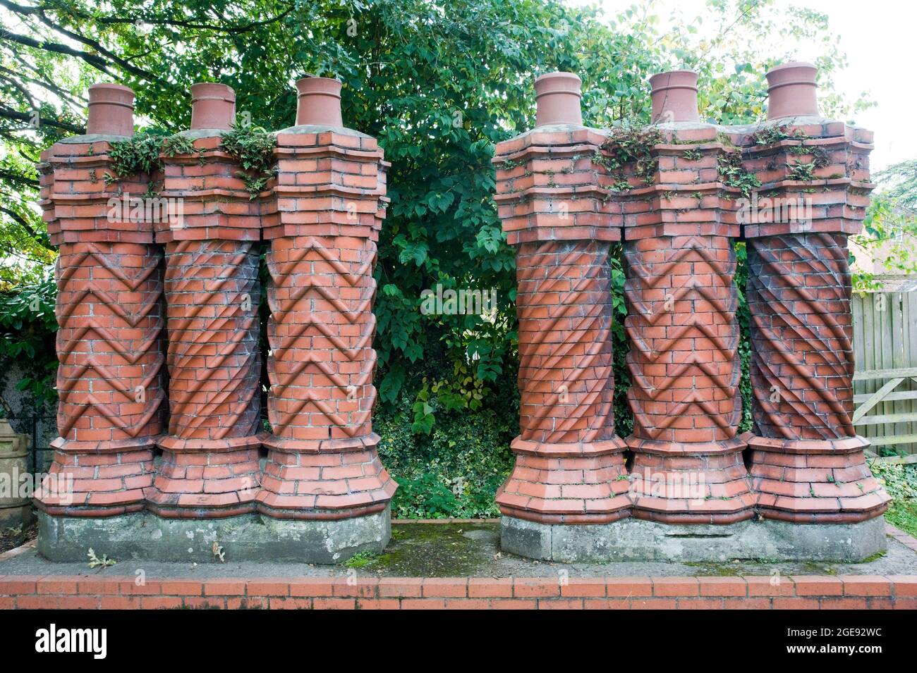 Ornate Victorian brick Chimneys at the Avoncroft Museum of Buildings ...
