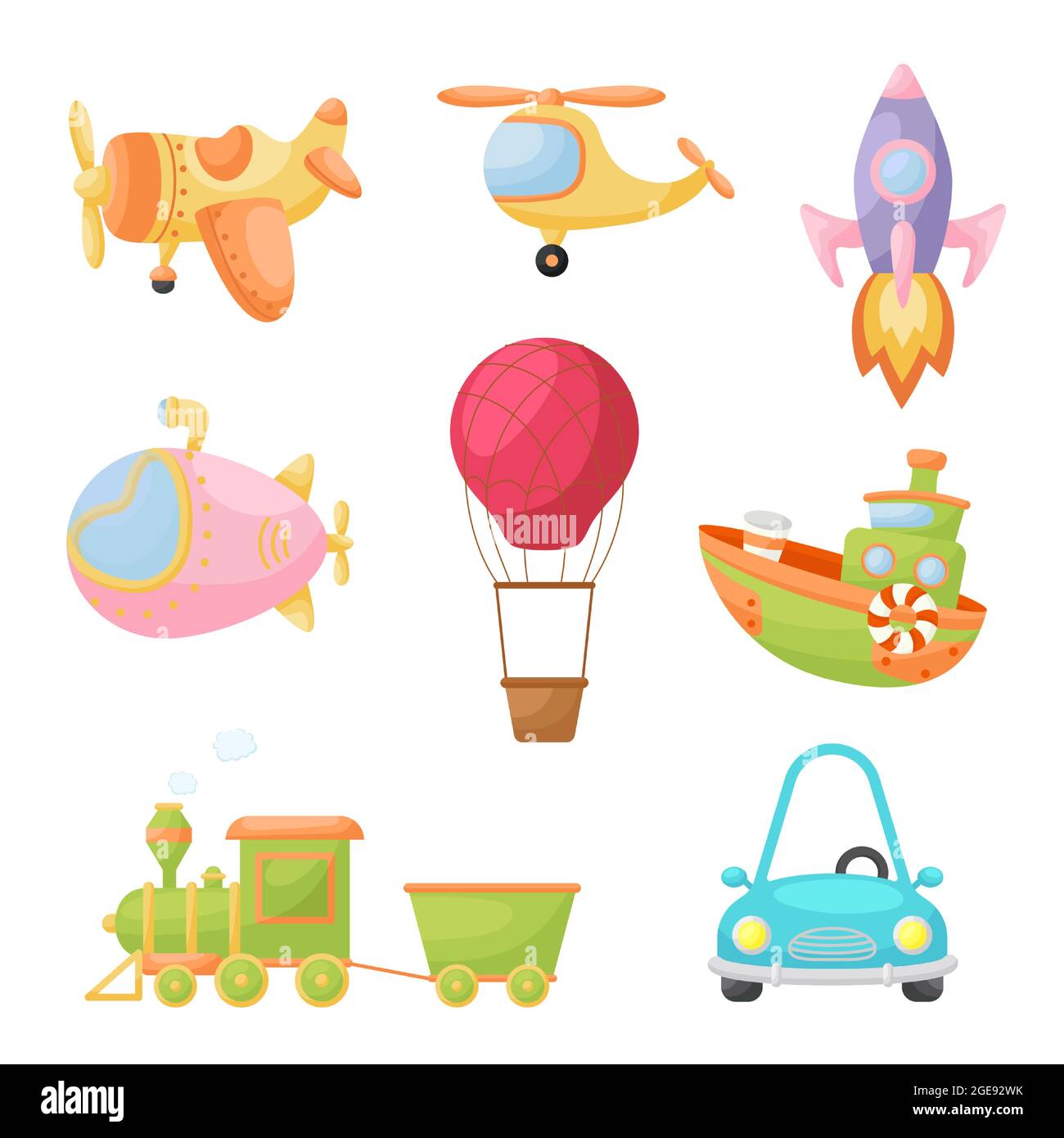 Set of cute cartoon transport. Collection of vehicles for design of ...