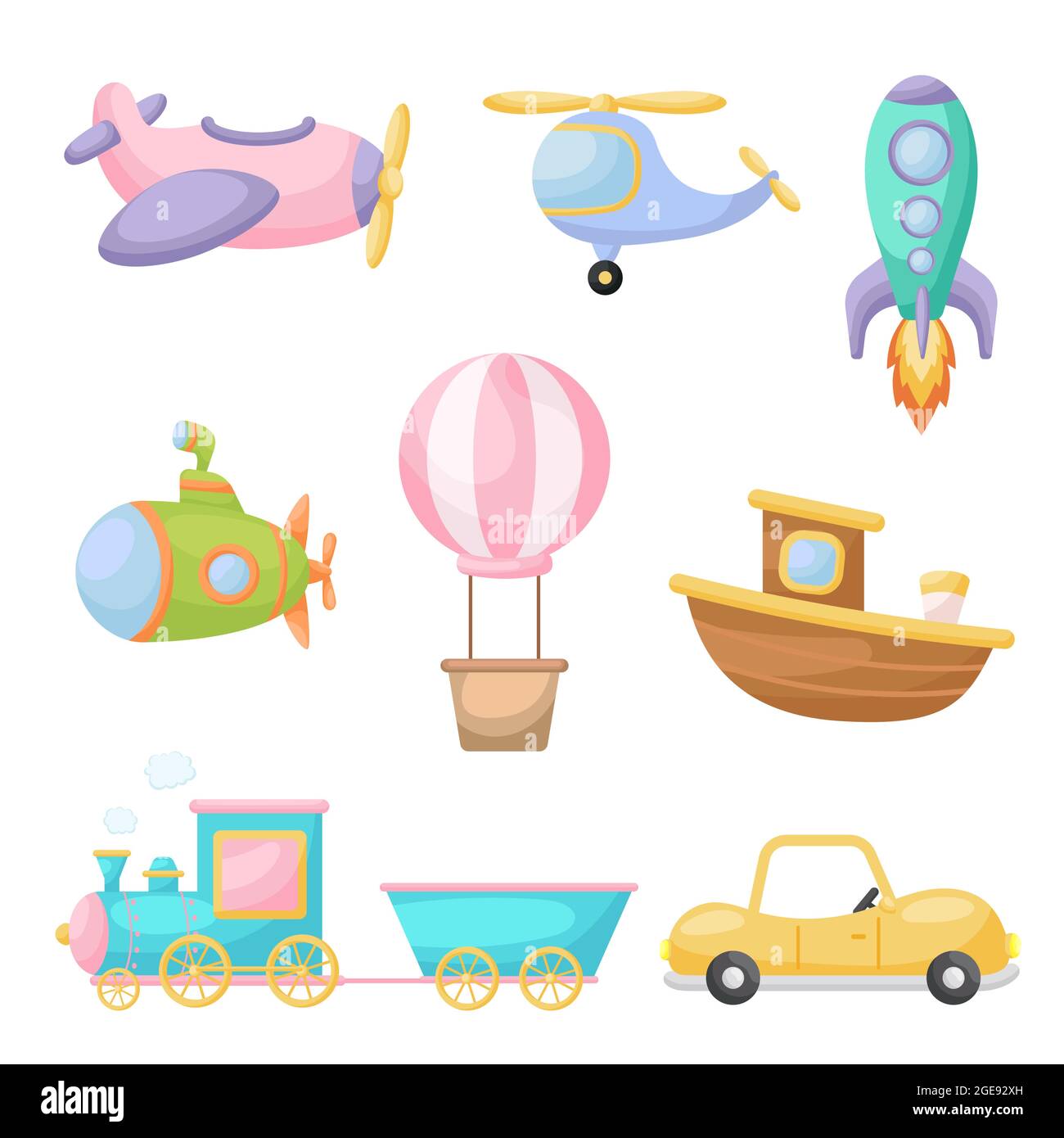 Collection of cute cartoon transport. Set of vehicles for design of ...