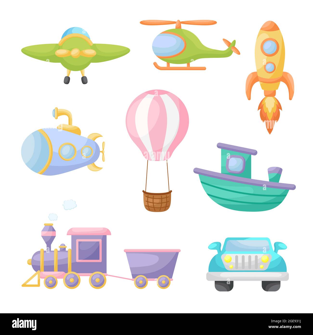 Collection of cute cartoon transport. Set of vehicles for design of ...