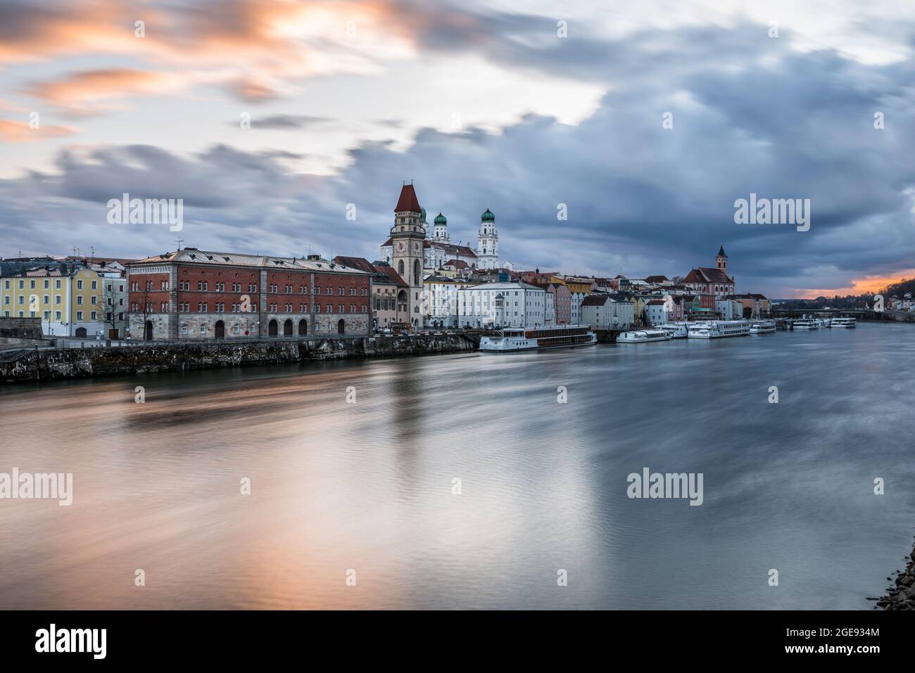 Famous city view of the three rivers city Passau with view on river Inn ...
