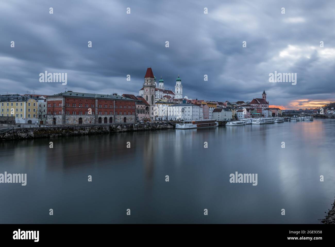 Famous city view of the three rivers city Passau with view on river Inn ...