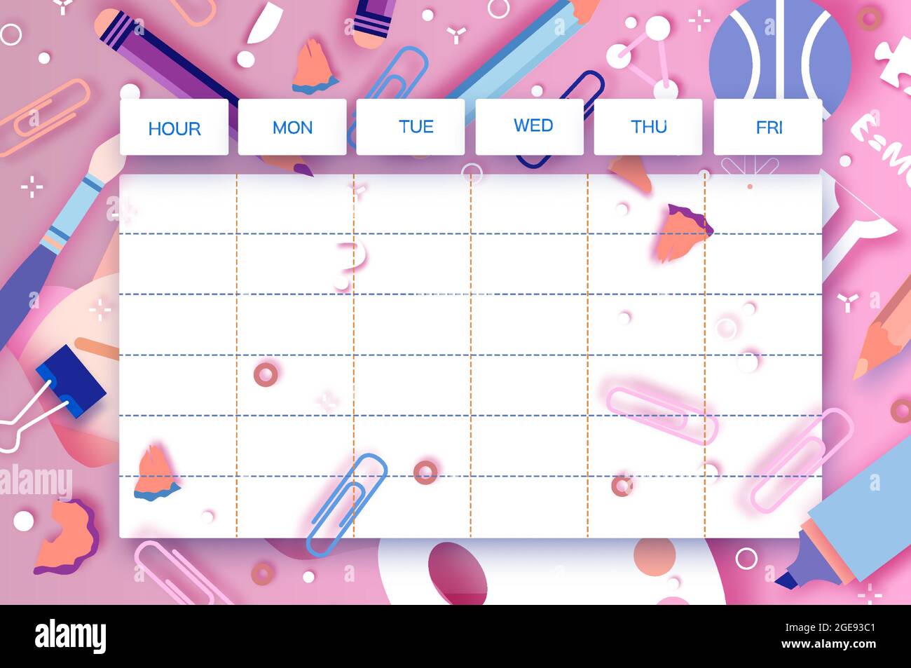 School Weekly Timetable. School Equipment on every day. Kids Schedule ...