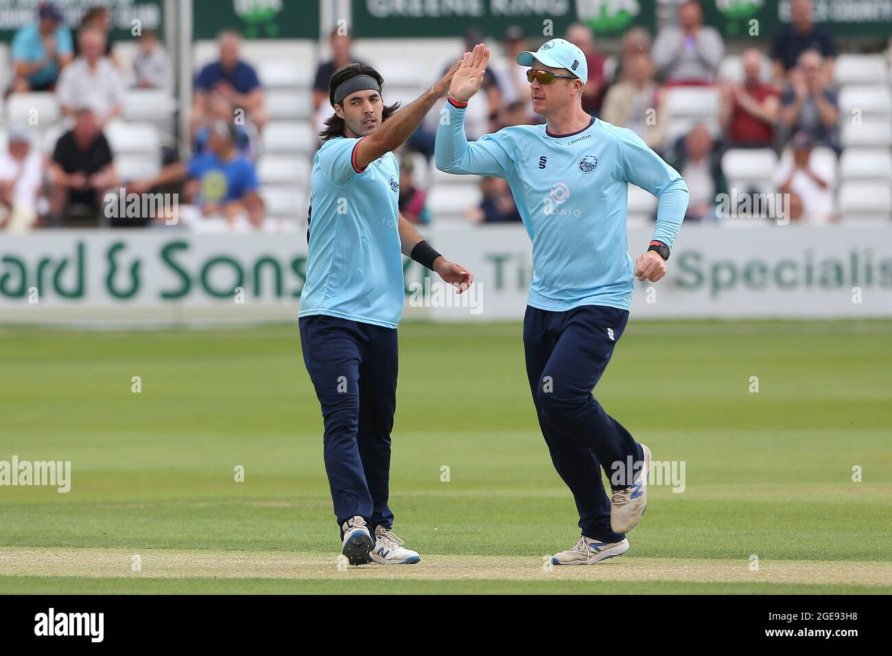 Shane Snater of Essex celebrates taking the wicket of Ollie Robinson ...
