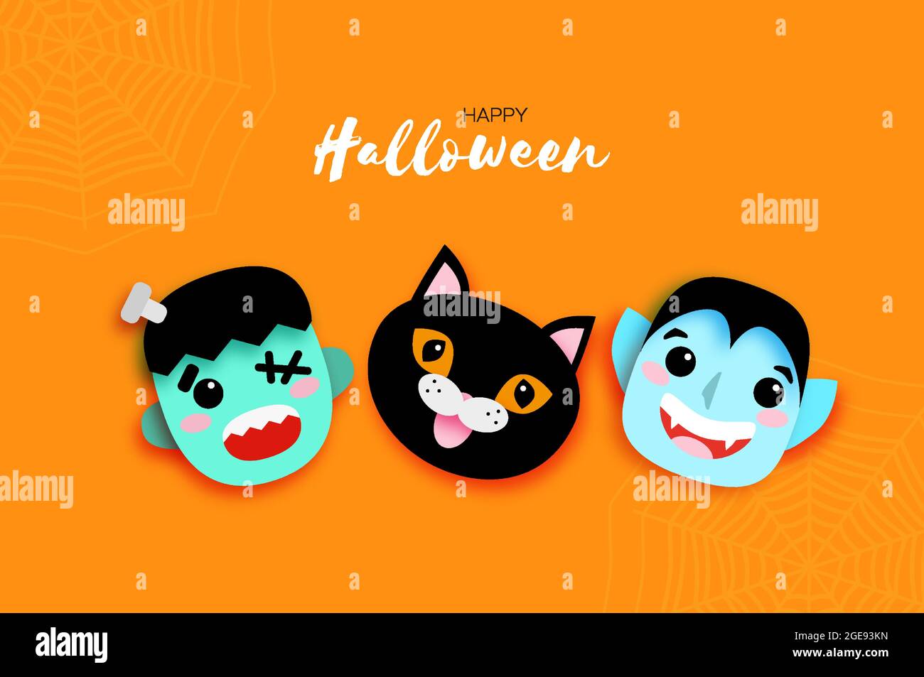 Happy Halloween. Monsters. Smile Dracula, Black cat, Frankenstein ...