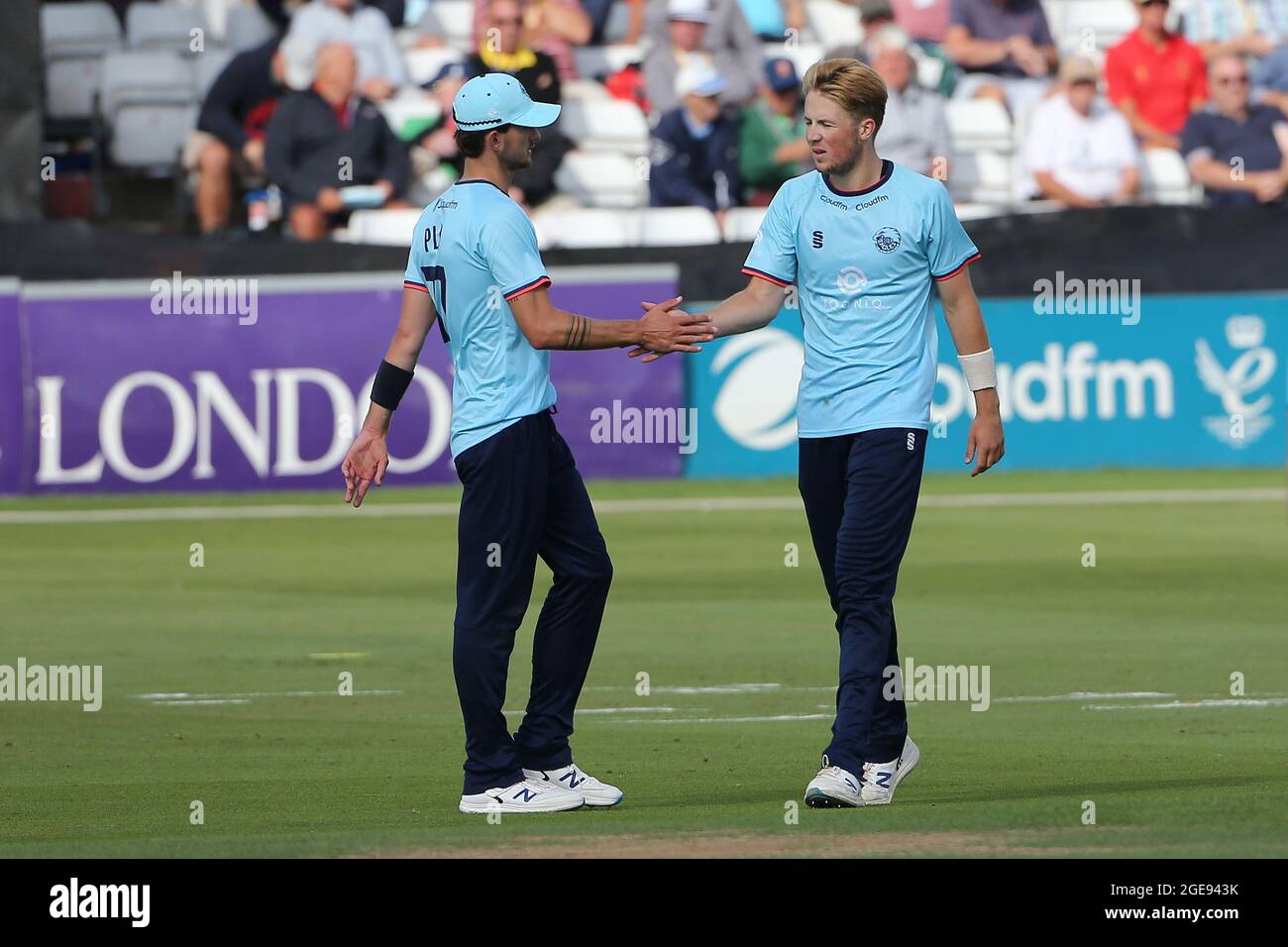 Ben Allison of Essex celebrates taking the wicket of Gareth Roderick ...