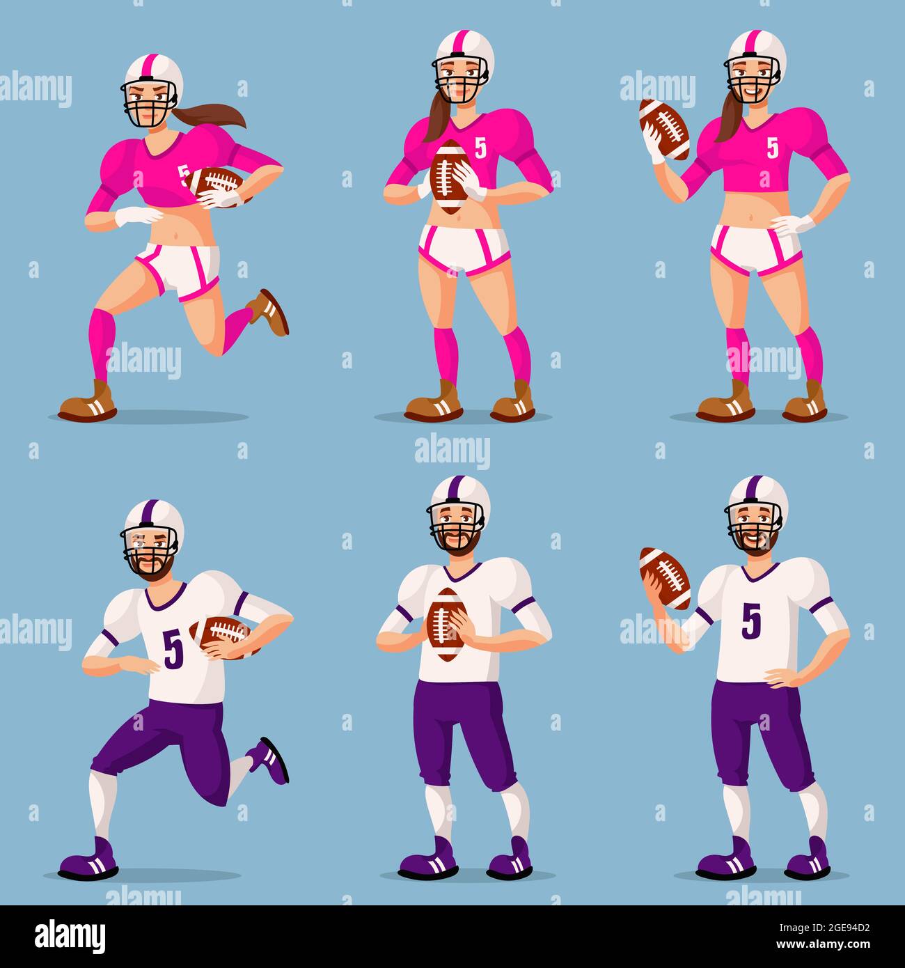 American football players in different poses. Male and female persons ...