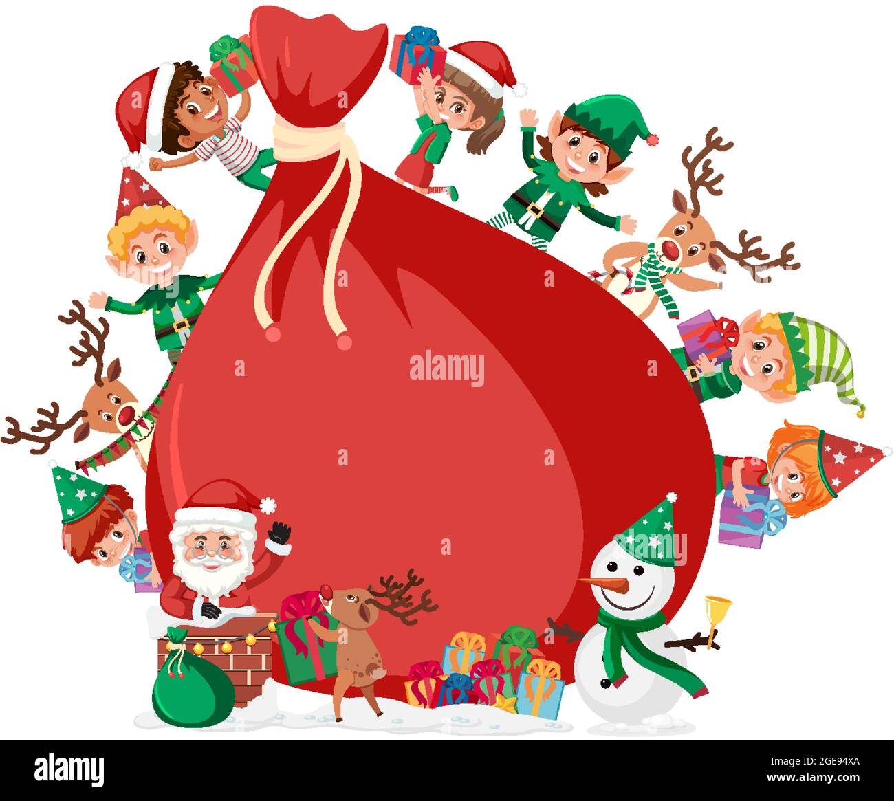 Empty gift bag with many kids in Christmas theme illustration Stock ...