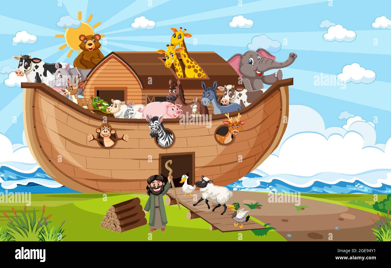 Noah's Ark with wild animals in nature scene illustration Stock Vector Image & Art - Alamy