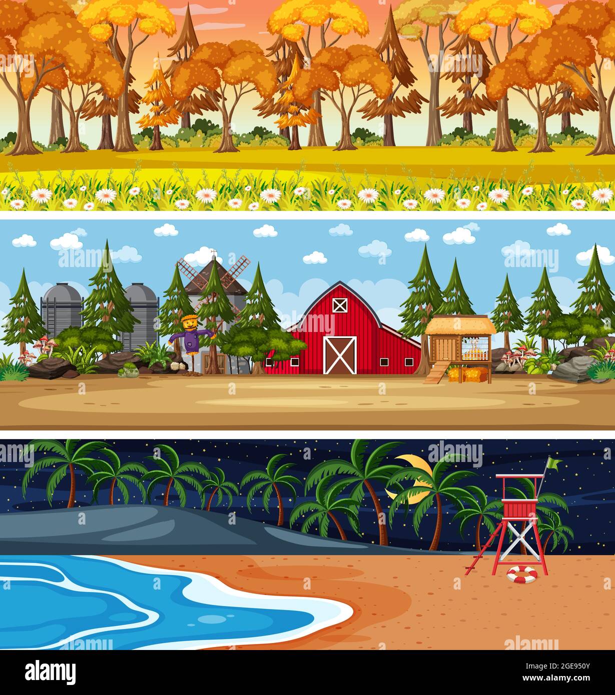Set of different nature horizontal scenes illustration Stock Vector ...