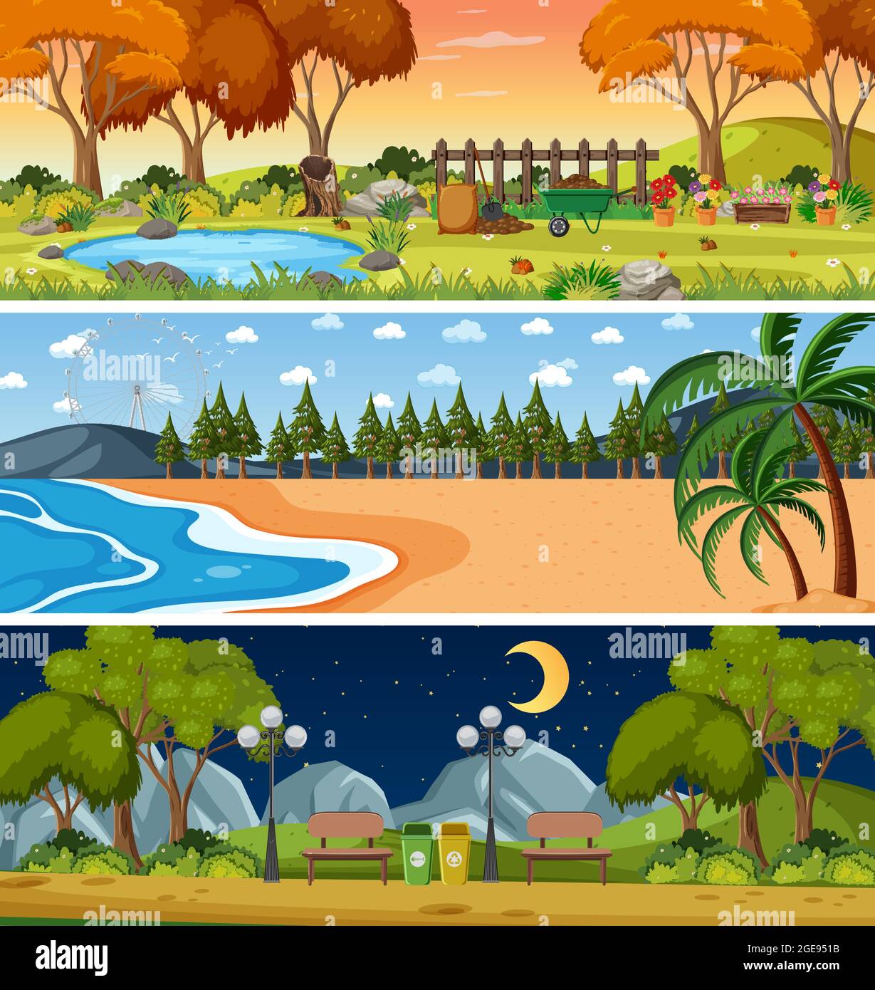 Set of different nature horizontal scenes illustration Stock Vector ...