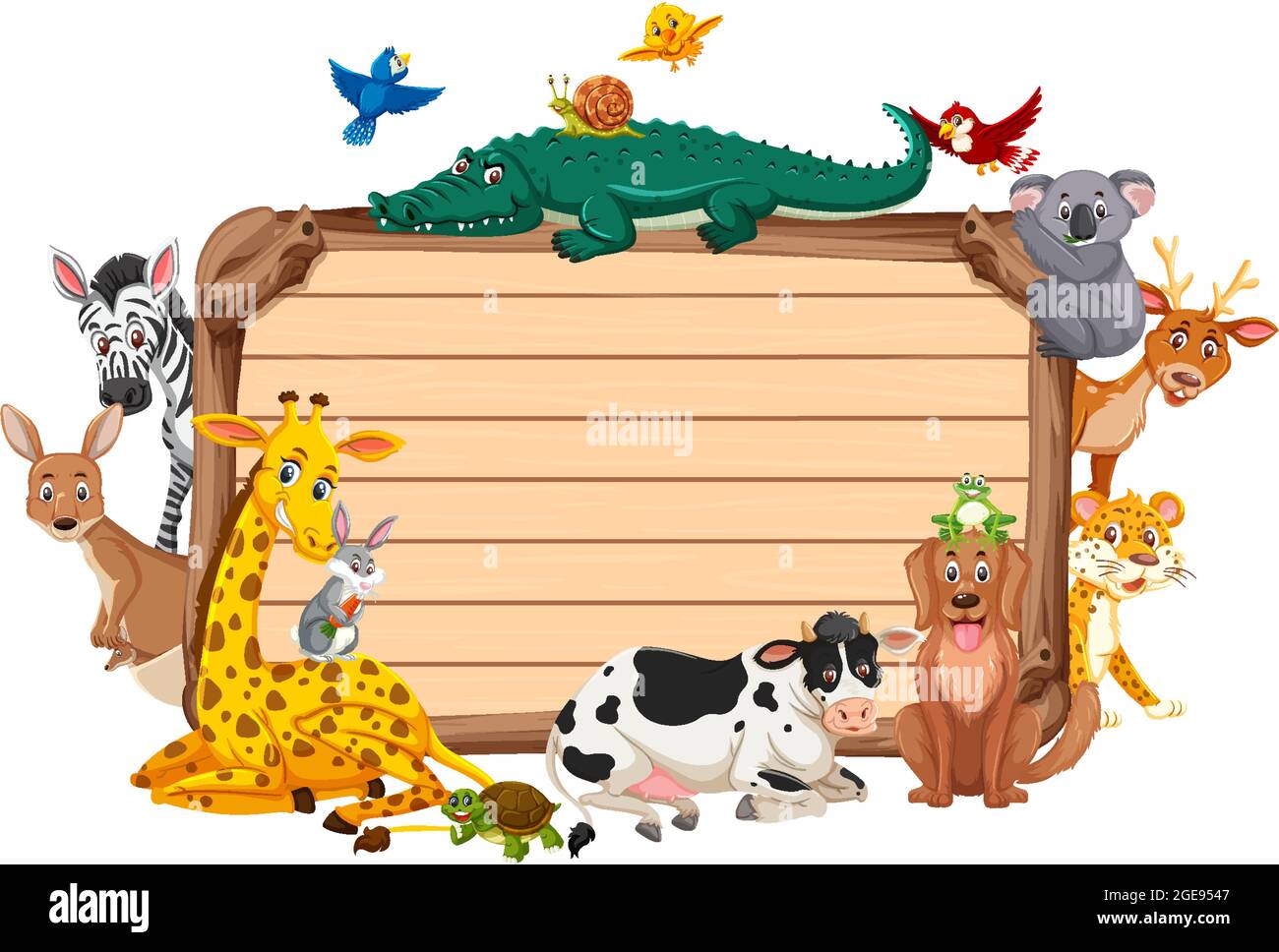Empty wooden board with various wild animals illustration Stock Vector ...