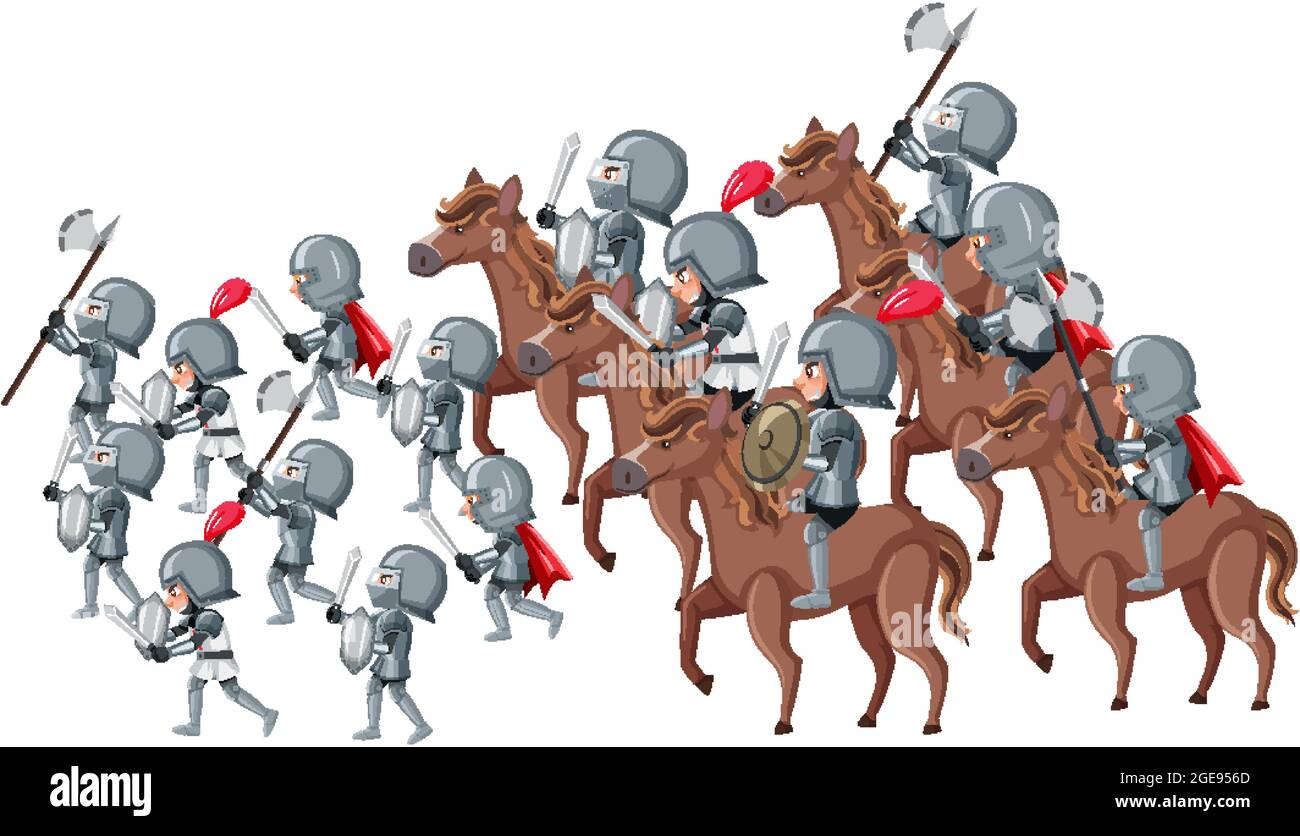Medieval historical army characters going to the war illustration Stock ...
