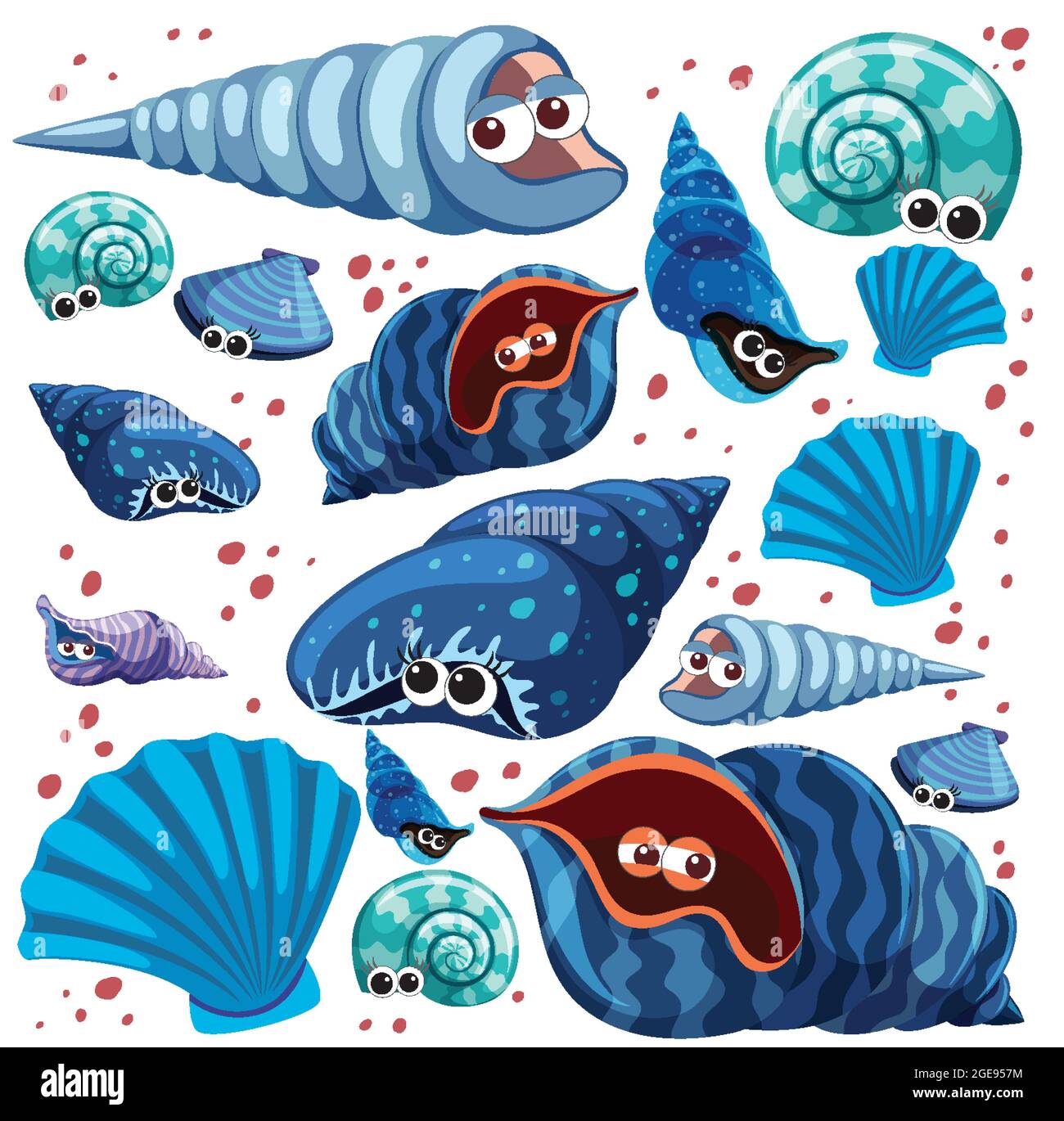 Cartoon Sea Life Seamless Pattern with many different seashells ...