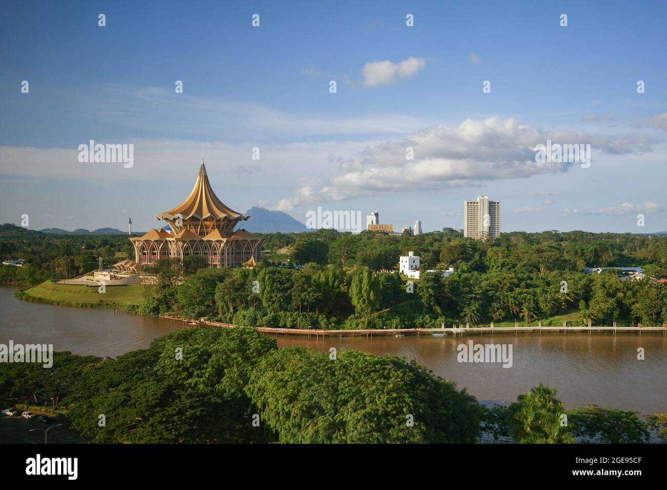 Scenic view over the Sarawak River in Kuching with the New Sarawak ...