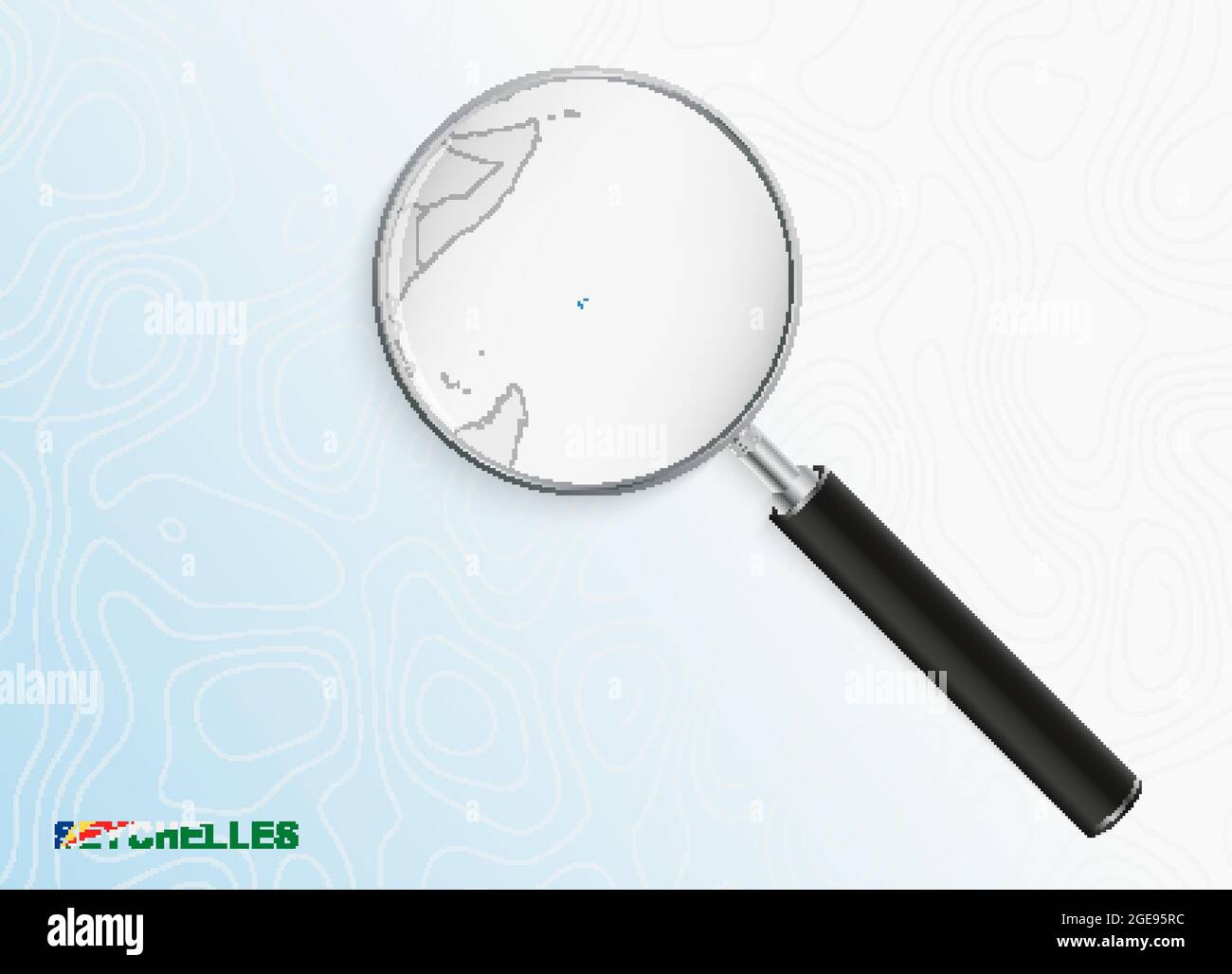 Magnifier with map of Seychelles on abstract topographic background. Vector map Stock Vector ...