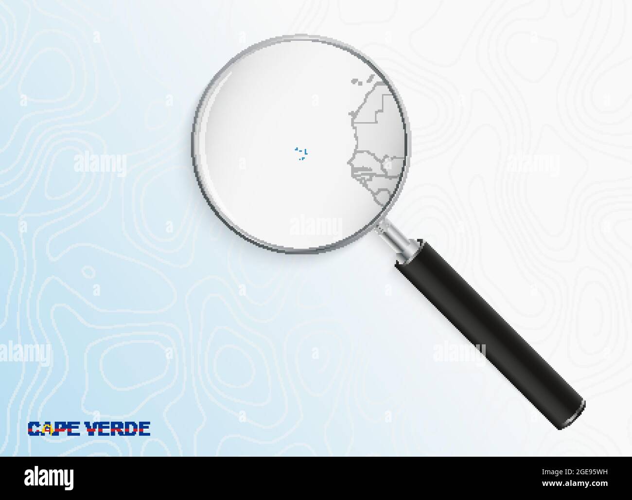Magnifier with map of Cape Verde on abstract topographic background. Vector map Stock Vector ...