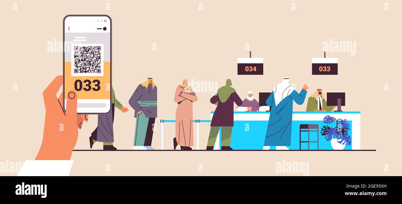 arab people looking at display number board in waiting room electronic ...