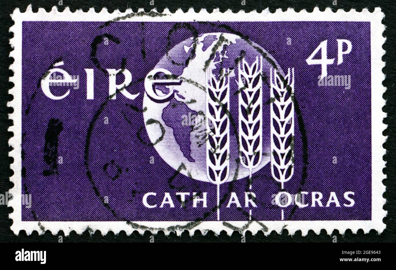 IRELAND - CIRCA 1963: a stamp printed in the Ireland shows Wheat Enblem ...