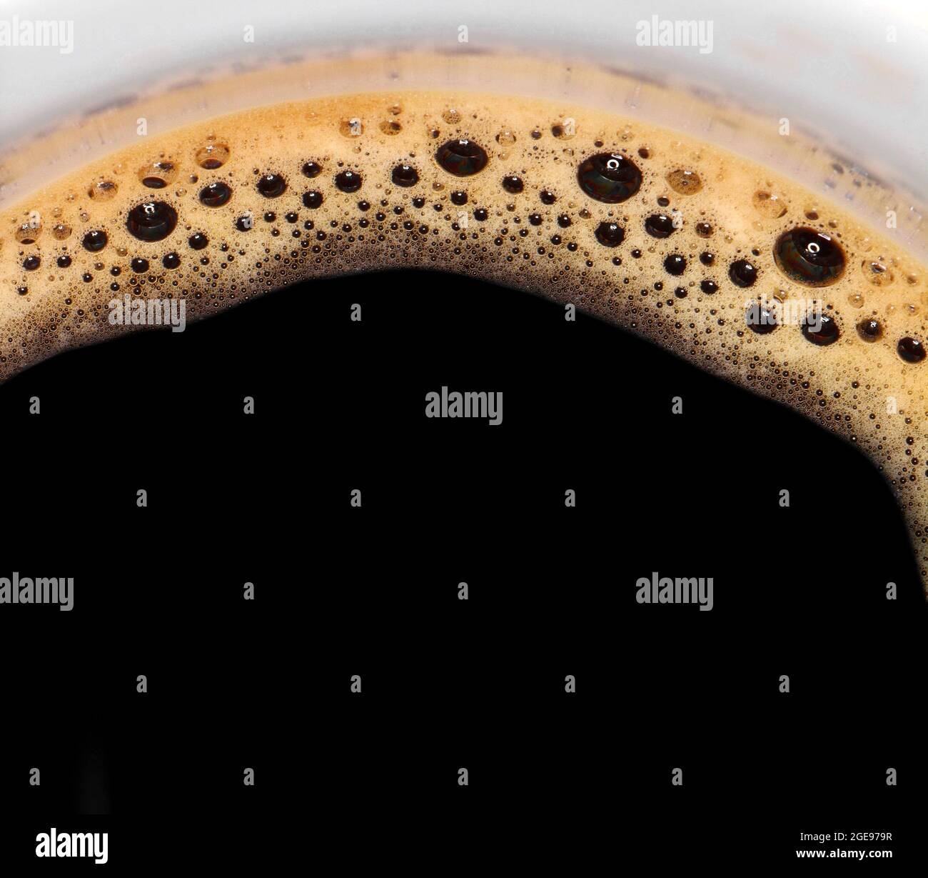 Coffee foam extreme close up. Macro texture and background. Top view of ...