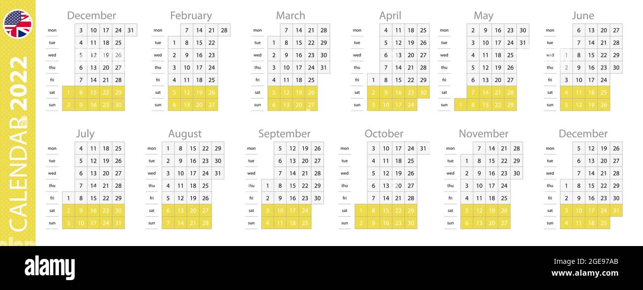 Calendar template for 2022 year, vertical grid design. Vector calendar ...