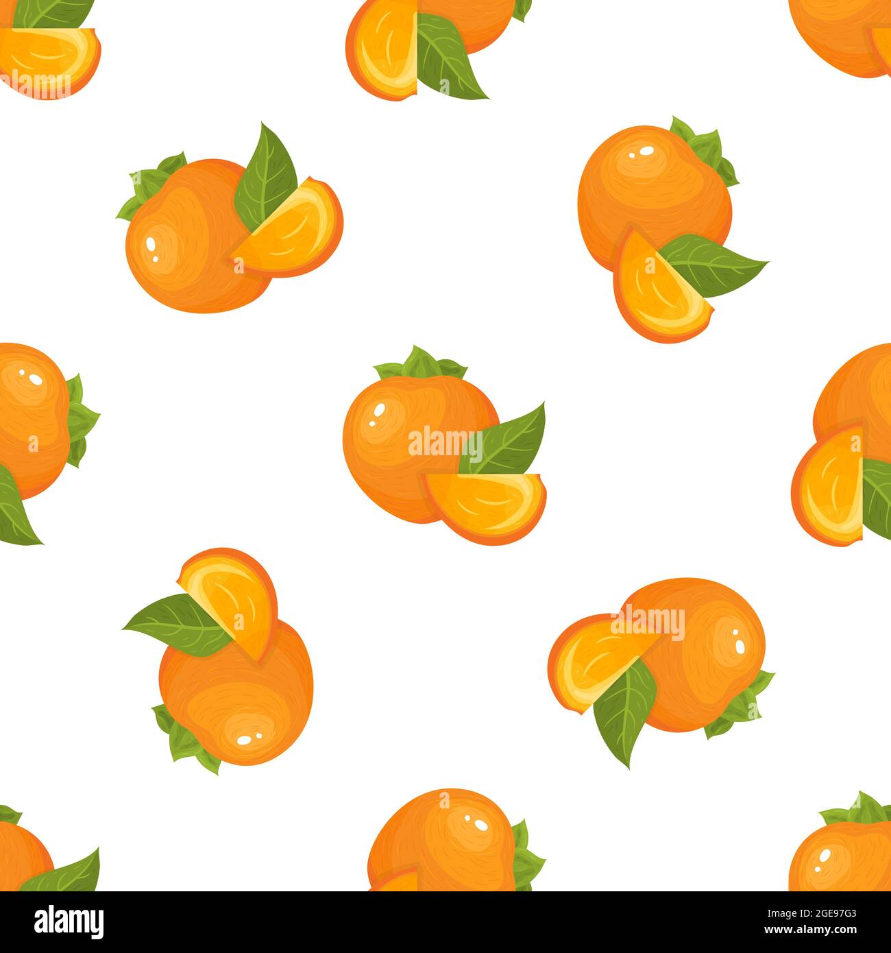 Seamless pattern with fresh bright persimmon fruit isolated on white ...