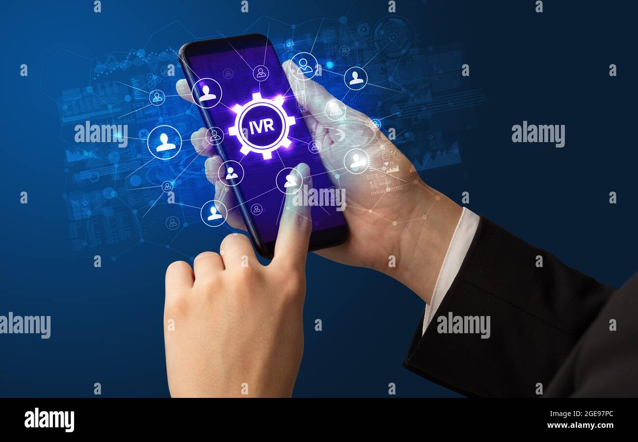 Hand using smartphone with technology concept Stock Photo - Alamy