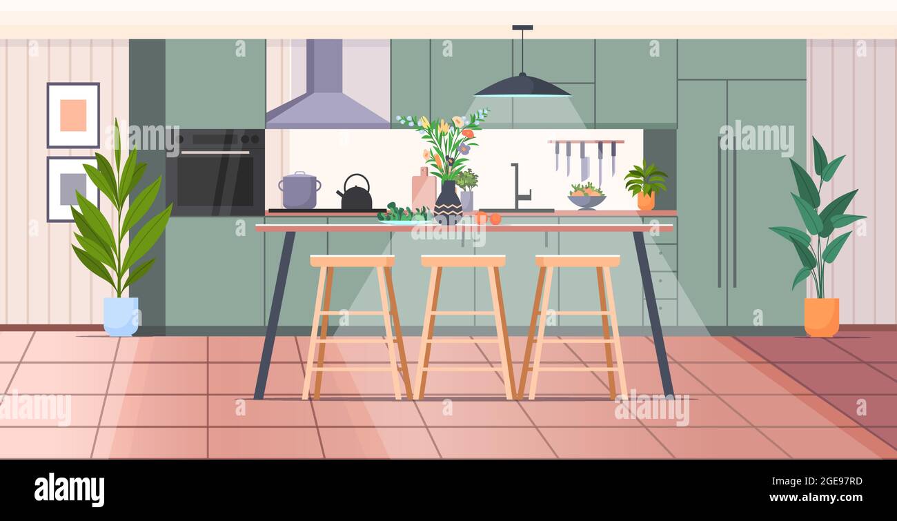 Modern kitchen interior empty no people house room horizontal Stock ...