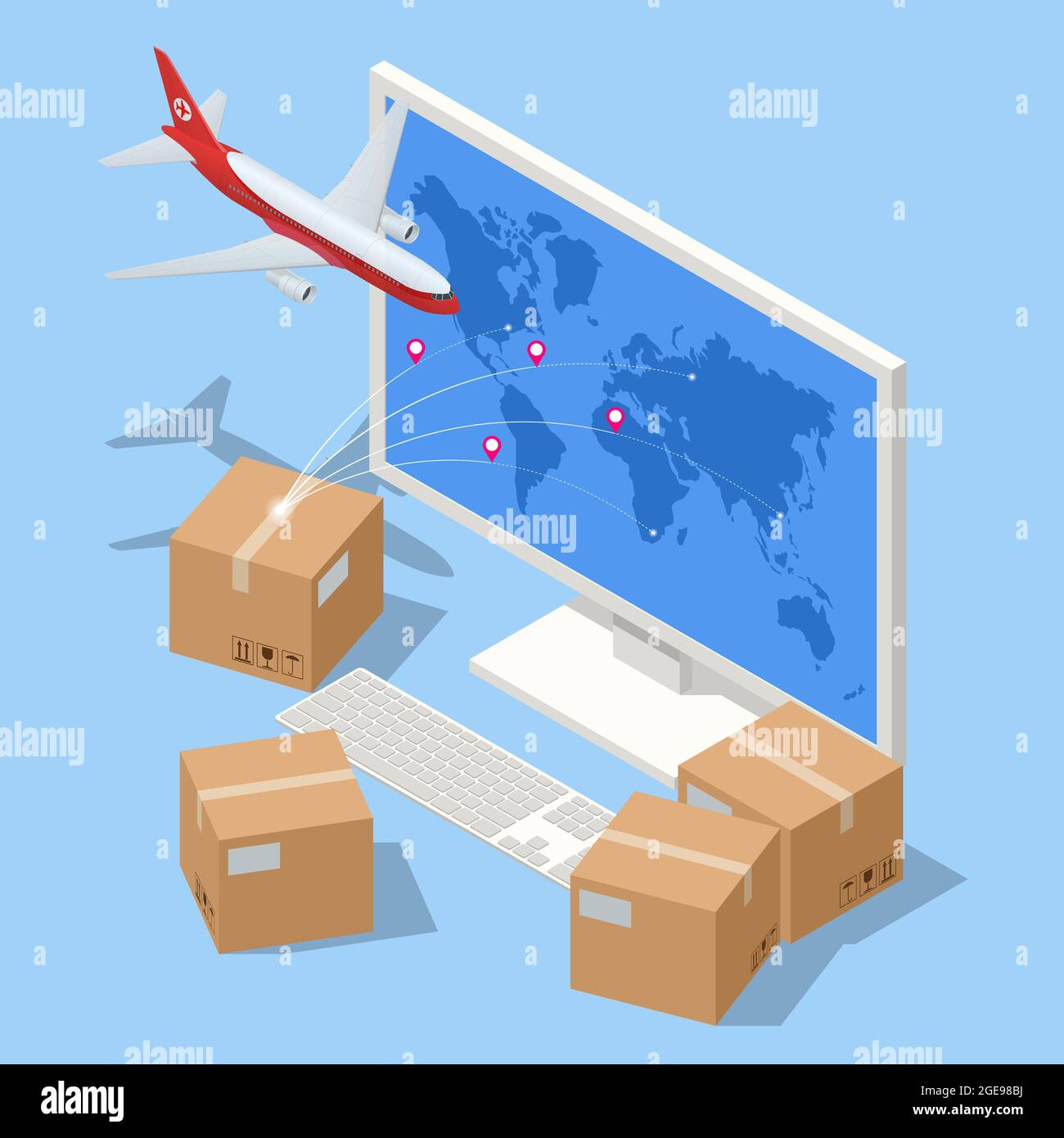 Isometric Delivery by Air Service, Global logistic, Transportation ...
