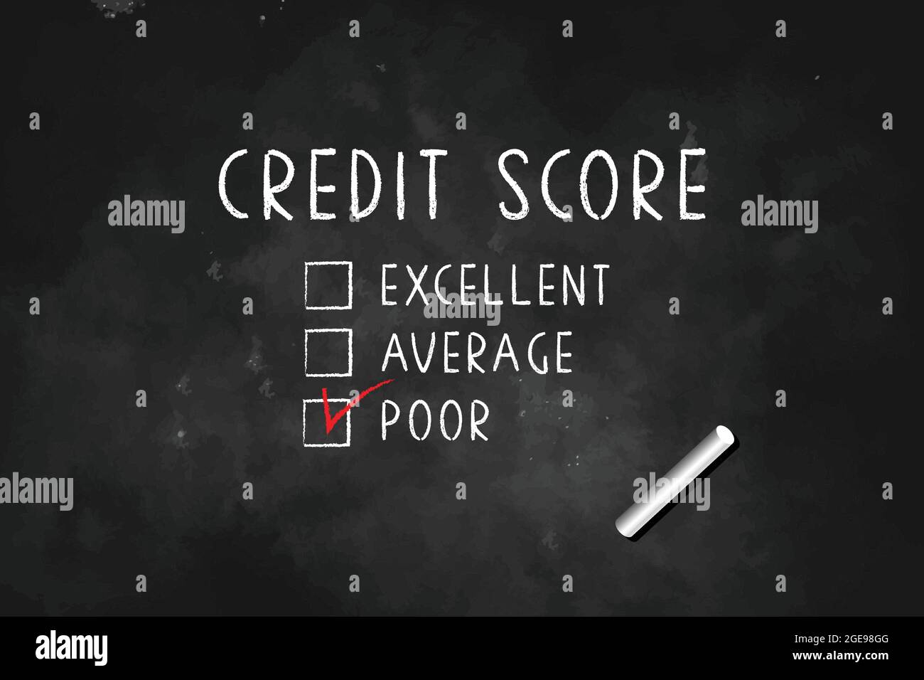 Credit Score report with poor mark drawn with chalk on black board ...