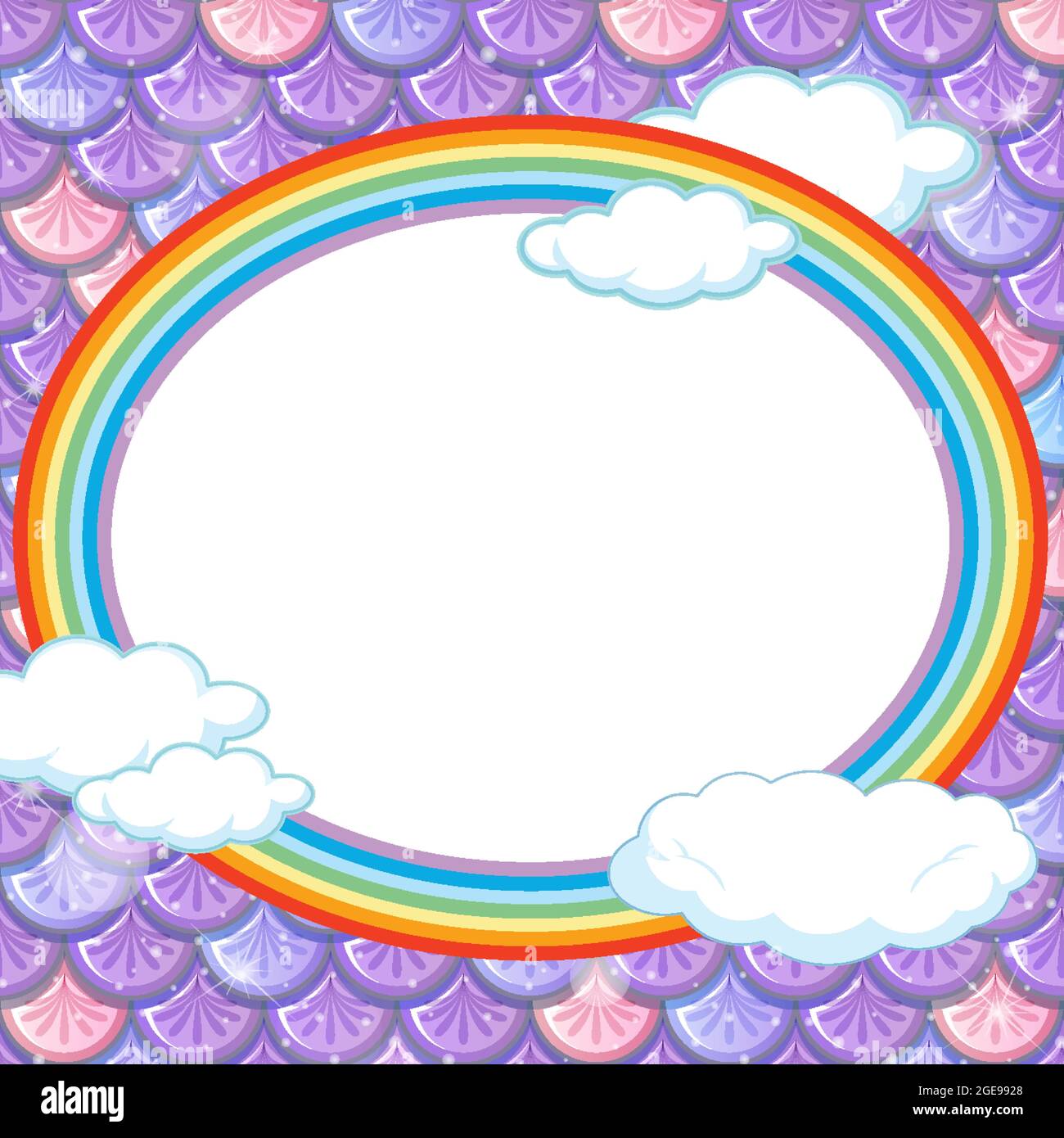 Oval frame template on purple fish scales background illustration Stock ...