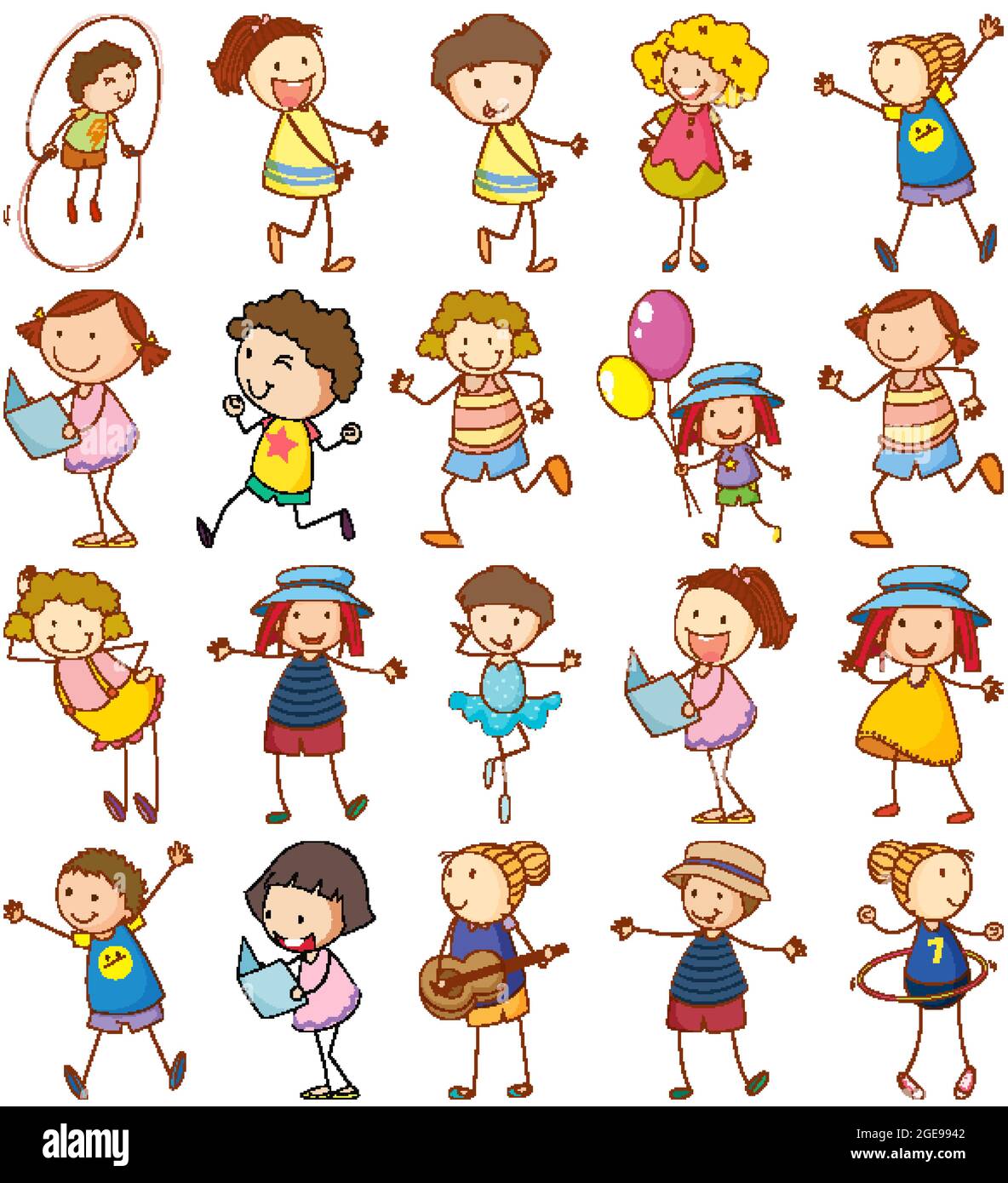 Set of different doodle kids cartoon character illustration Stock ...