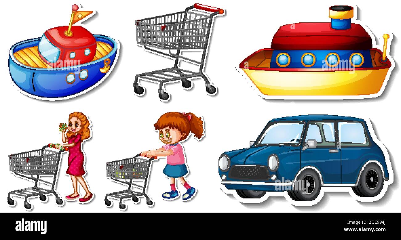 Random stickers with transportable vehicle objects illustration Stock ...