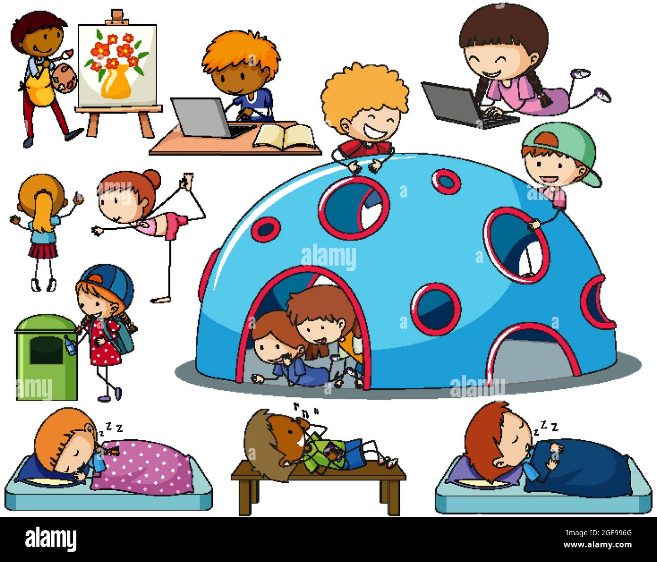 Set of different doodle kids cartoon character illustration Stock ...