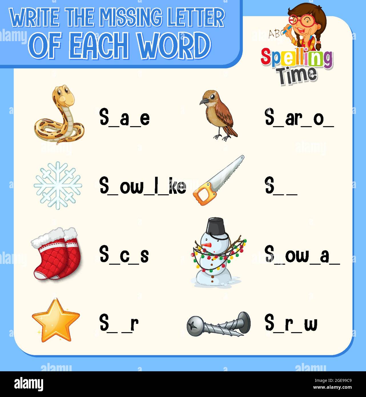 Write the missing letter of each word worksheet for children ...